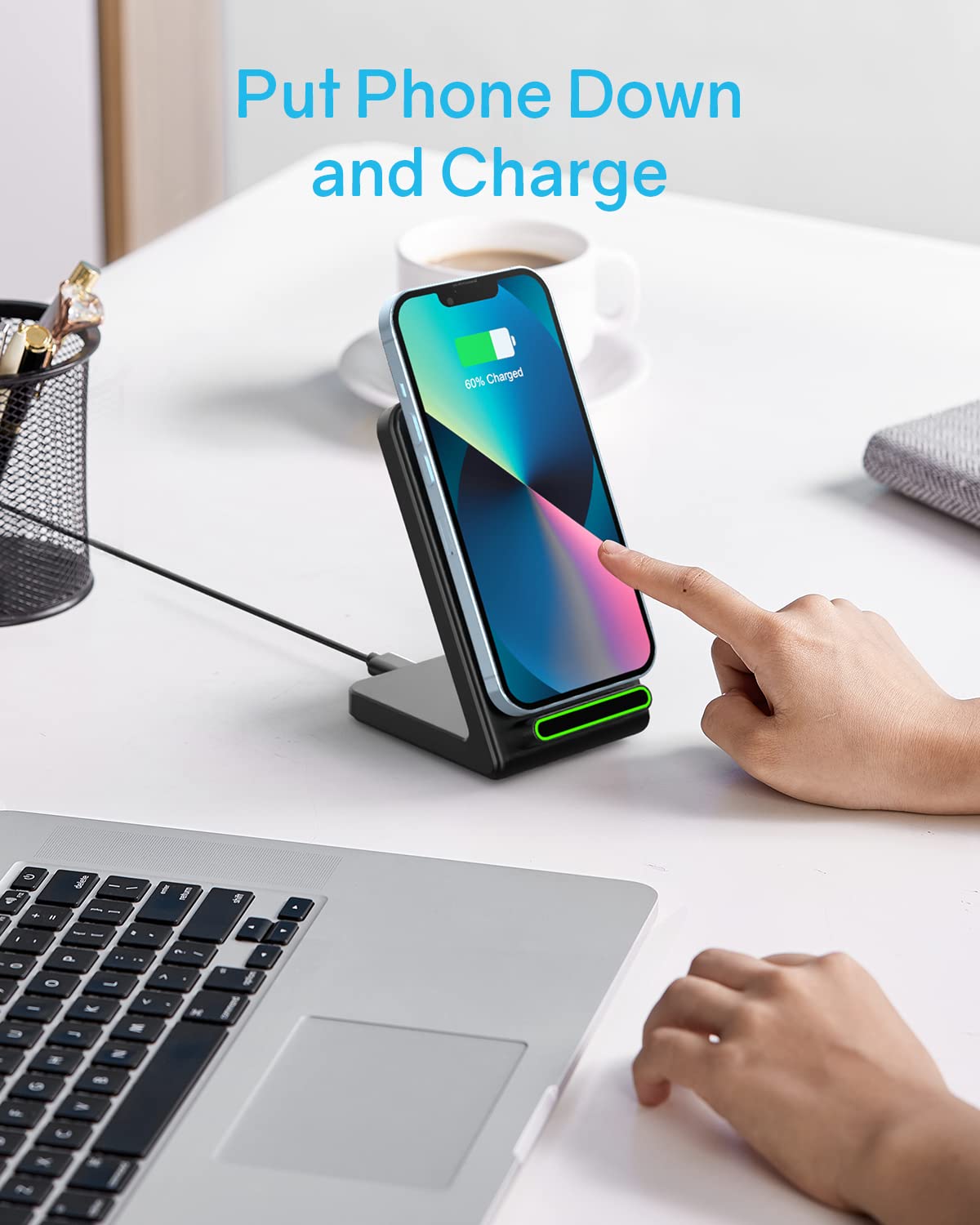 CIYOYO Wireless Charger, 15W Fast Wireless Charging Stand, Wireless Charging Station for iPhone 15 14 13 12 11 Pro Max Plus XS XR X 8 [Adapter Included]