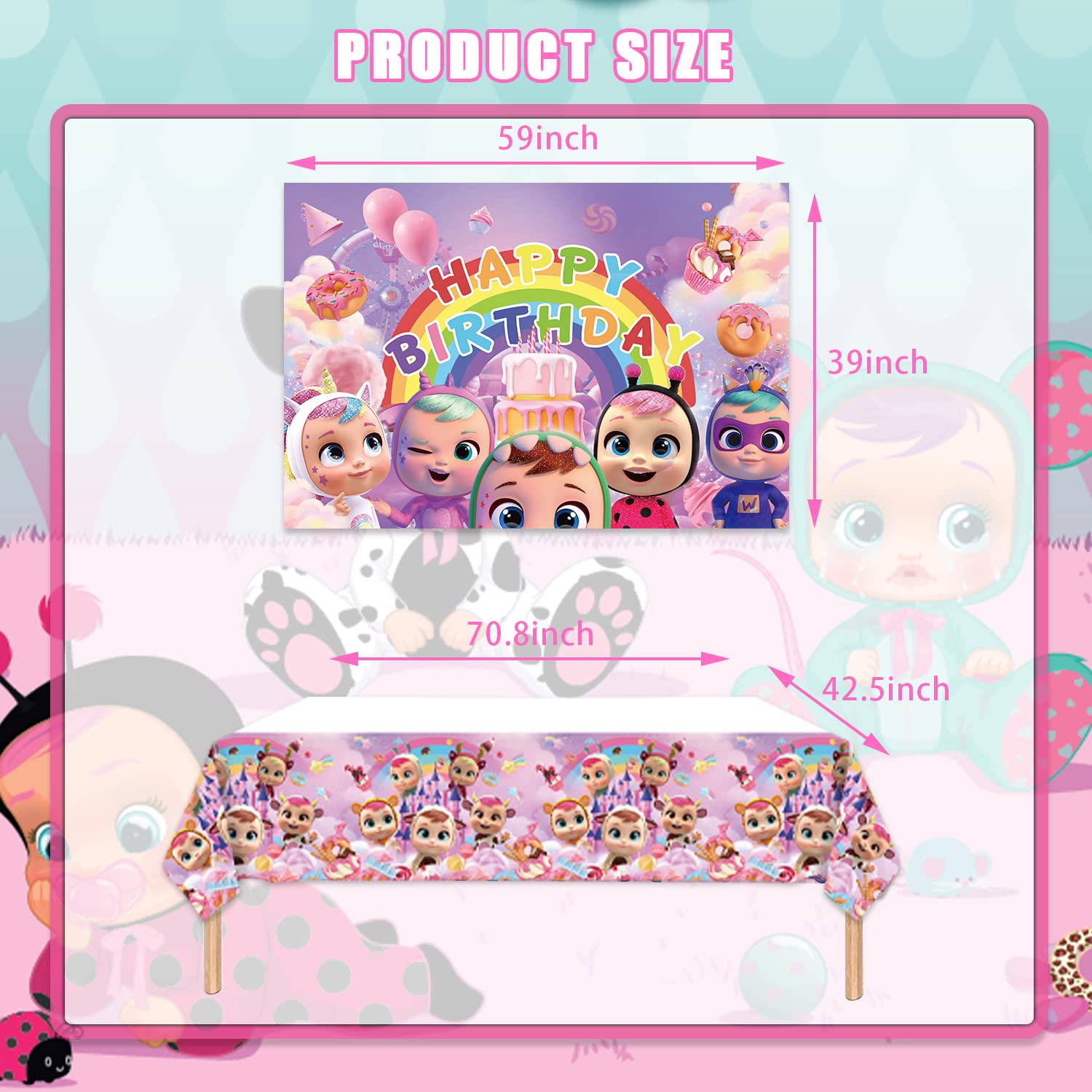 Cry Babies Birthday Party Supplies Set Favors for Gril Decorations Includes Plates Cake Cupcake Toppers Cups Tableware Napkins Backdrop