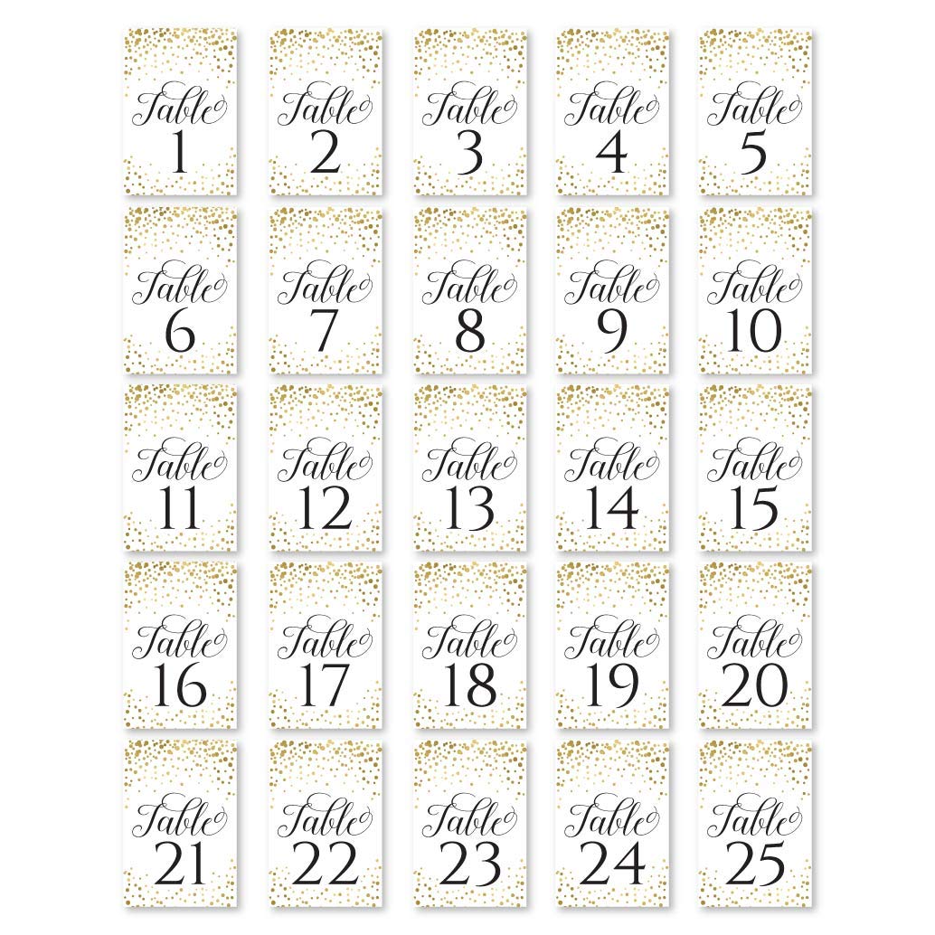 Hadley Designs Gold Table Numbers 1-20, Wedding Table Numbers, Table Numbers for Wedding Reception Centerpiece, Black and Gold table numbers, Double Sided Table Number Cards - 4 x 6 Inches