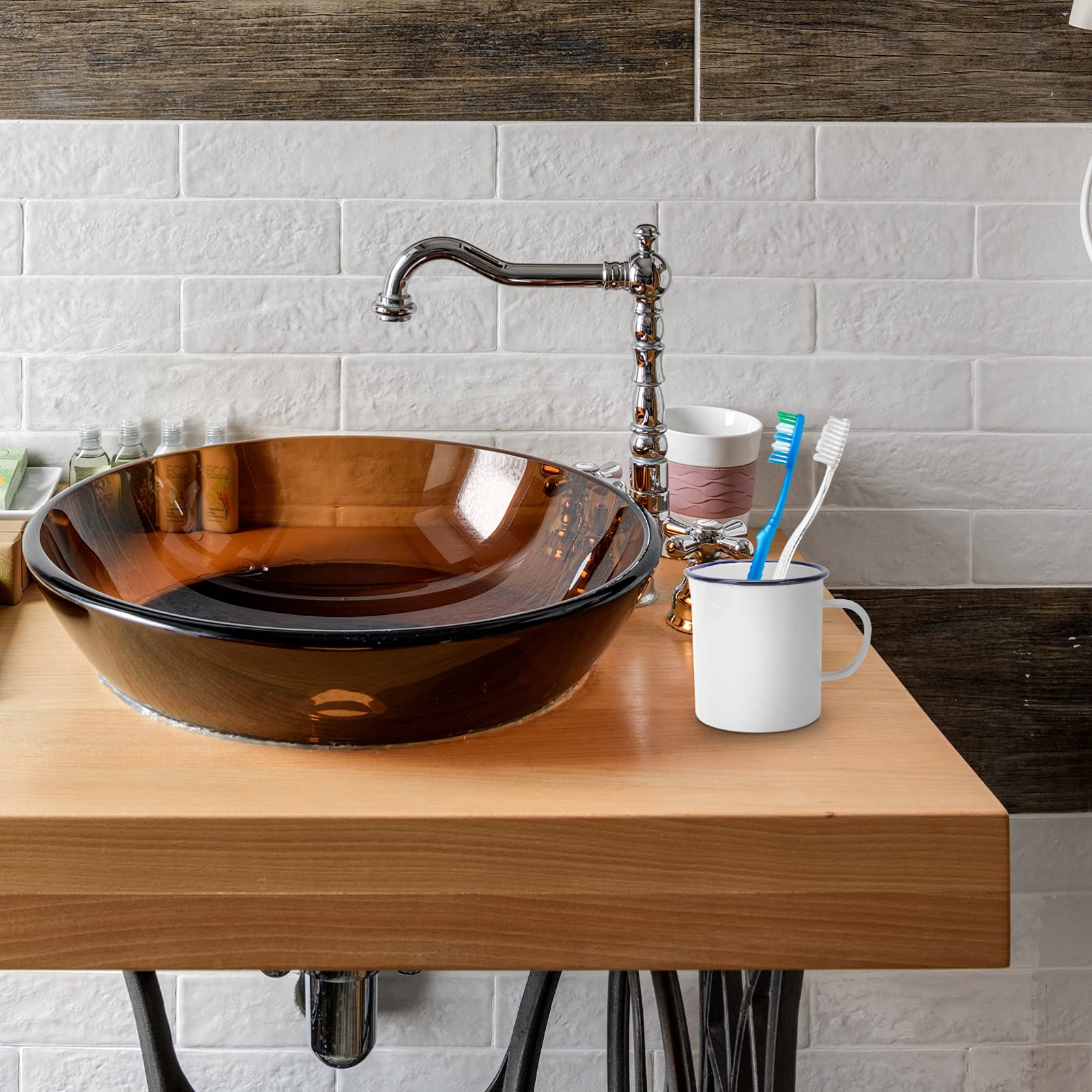 DOITOOL Enamel Bowl Vintage, 2pcs Enamelware Salad Mixing Bowl Enamel Washing Basin Vintage Soup Basin Soup Bowl Round Serving Tray for Home With Handle ( Black, White )