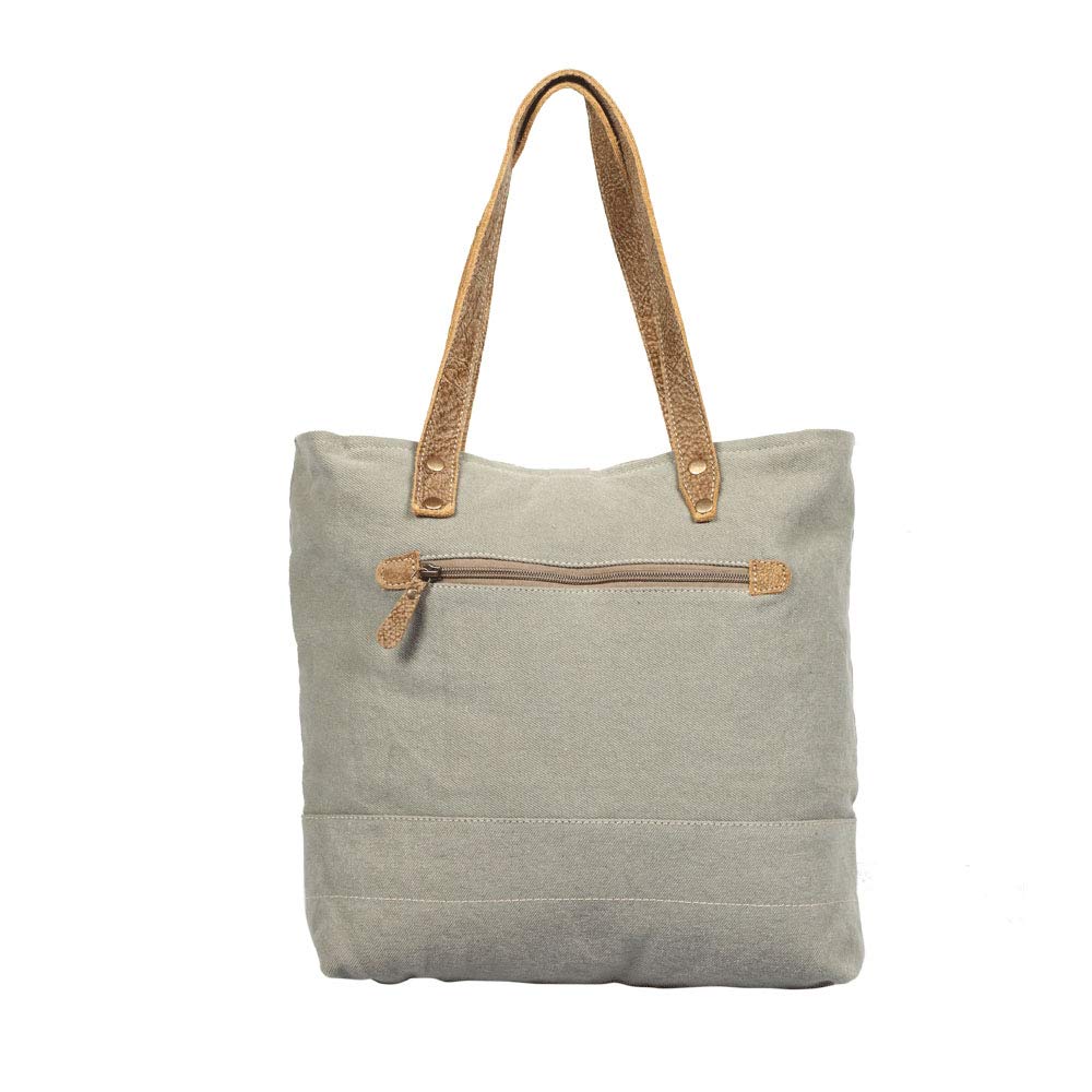 USA Stamp Upcycled Canvas and Hair-On Leather Tote Bag