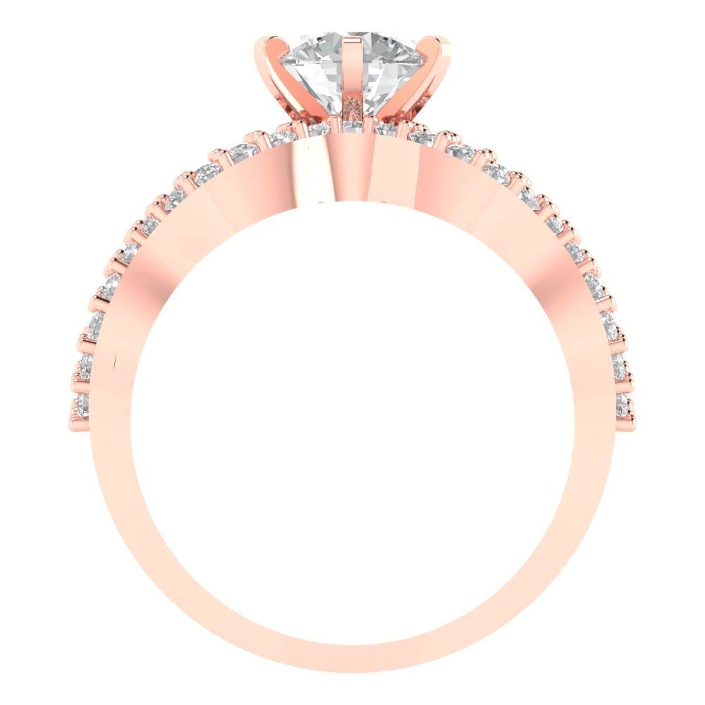 Clara Pucci 1.55ct Round Cut Halo Solitaire Fine Moissanite Engagement Promise Anniversary Bridal Ring Band set 14k Rose Gold 7.25