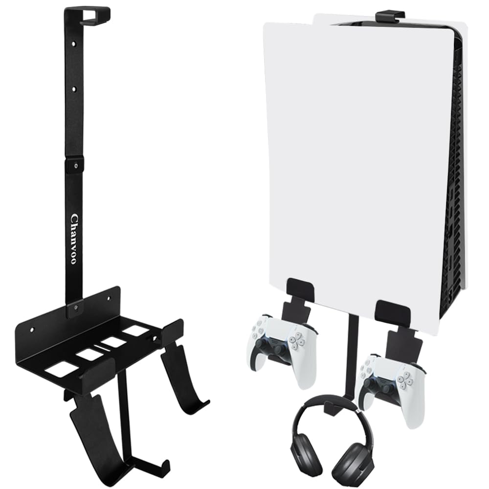 Chanvoo Metal Wall Mount for PS5 and PS5 Slim, Behind TV Wall Holder Bracket Kit Compatible with Playstation 5/5 Slim Disc & Digital Edition Console (Black)
