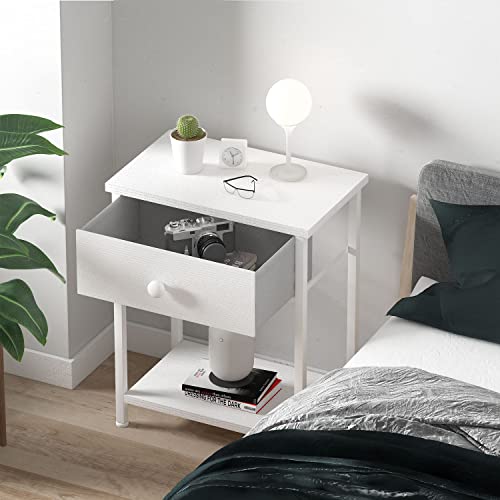 KAI-ROAD White Nightstand with Drawer, Small Night Stand with Shelf Storage End Table for Bedroom, Dorm, Modern Bedside Tables