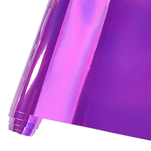HYANG Holographic Iridescent Mirror Laser PU Faux Leather Sheets 1 Roll 12"X53"(30cmX135cm), Faux Leather Very Suitable for Crafts Making Leather Earrings, Bows, Handbag ,Sewing (Purple)