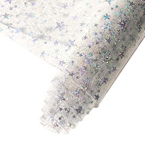 HYANG Holographic Star Transparent PVC Super Clear Holographic Vinyl Faux Leather Sheets 1 Roll 12"X47" (30cmX120cm) for DIY Bows Earrings Bags DIY Crafts Making