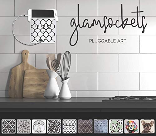 Glamsockets Decorative Wall Mount Surge Protector with 3 Outlets, Dual USB Charging Ports and Phone Holder - USB Charging Center/Multi Function Wall Tap (Carrara Marble)