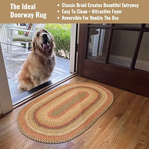 Homespice 20x30” Multi Color Oval Braided Rug. Kingston Brown and White Jute Oval Rug. Uses- Entryway Rugs, Kitchen Rugs, Bathroom Rugs. Reversible, Rustic, Country, Primitive, Farmhouse Decor Rug