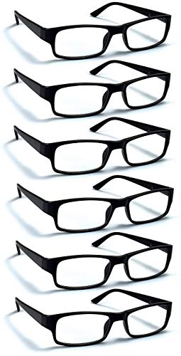 Boost Eyewear 6 Pack Reading Glasses, Traditional Black Frames, for Men and Women, with Comfort Spring Loaded Hinges, Black, 6 Pairs (+2.00)
