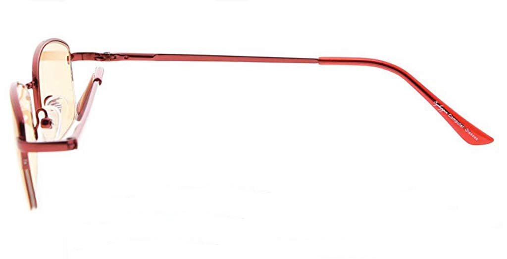 CessBlu Half-Rim Blue Light Filter Glasses Bendable Computer Reading Glasses Women(Wine-Red) without Strength