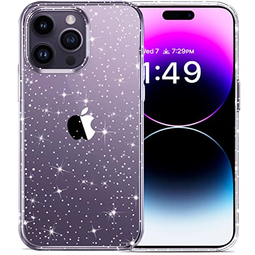 JJGoo Compatible with iPhone 14 Pro Max Case, Bling Sparkle Soft TPU Anti-Scratch Shockproof Protective Phone Bumper, Women Girls Cute Slim Phone Case, Clear Glitter