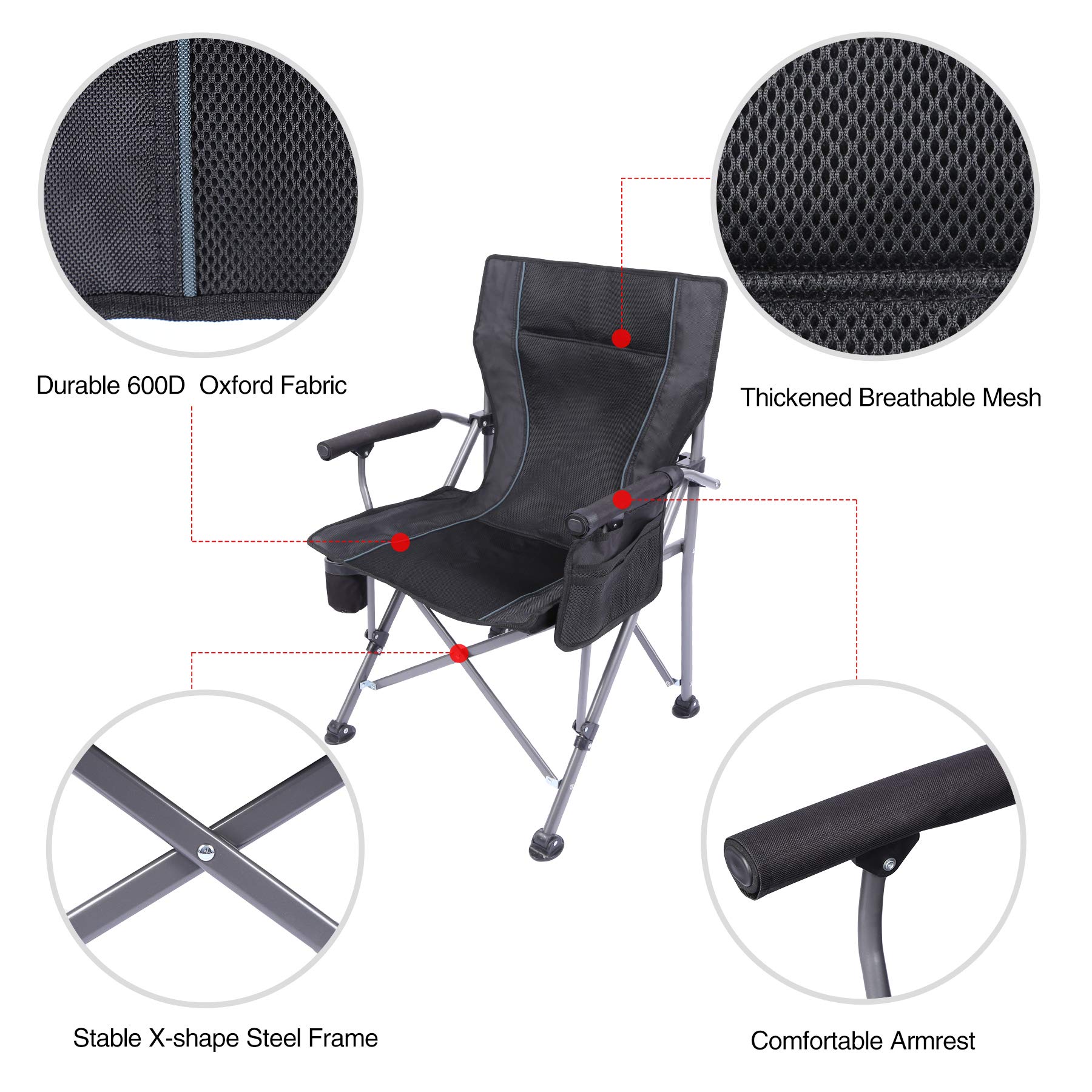 CAMPMOON Camping Folding Chair for Adults, Comfortable Lightweight Portable Heavy Duty Folding Lawn Chairs for Outdoor Sporting Events, Black 2 Pack