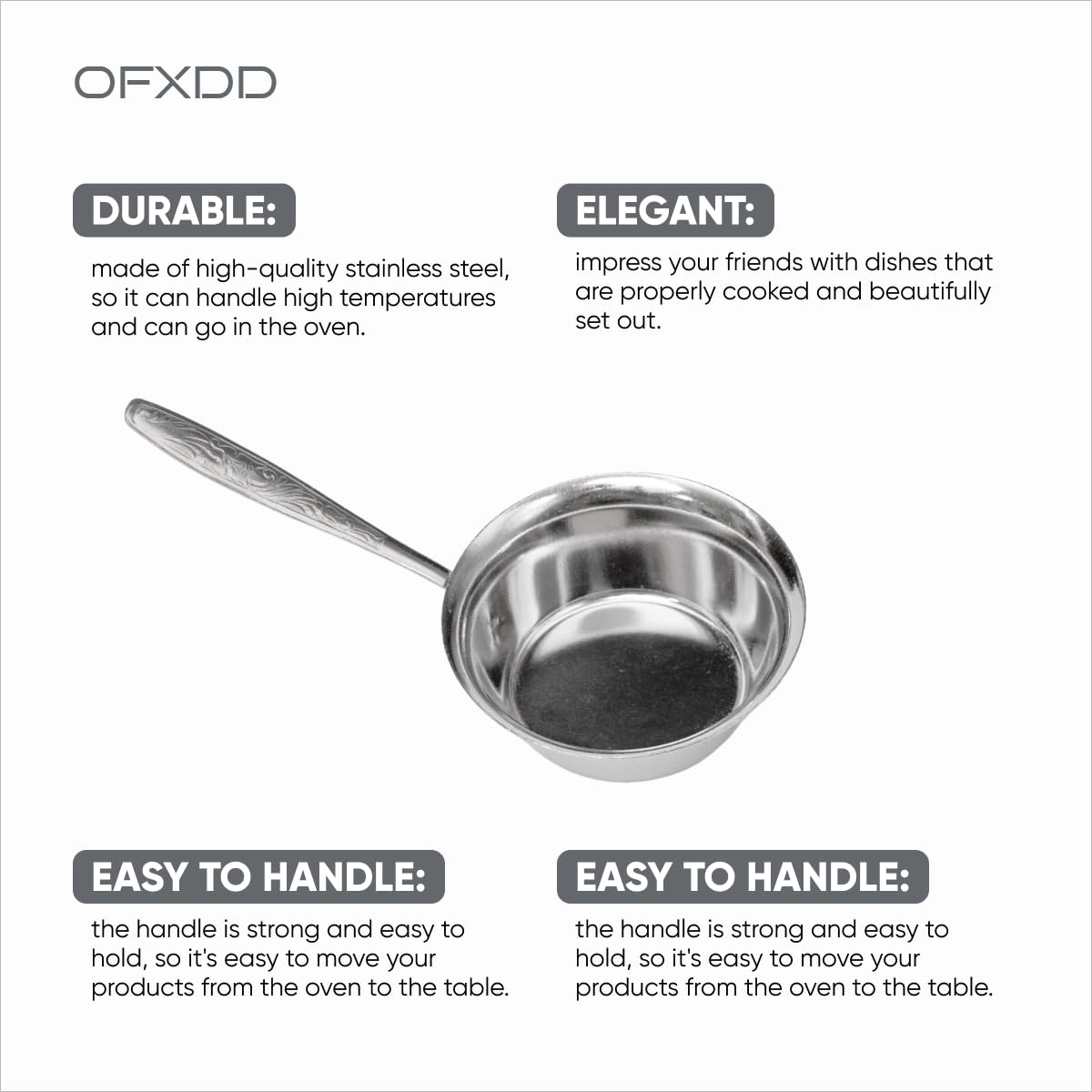 Cocotte Stainless Steel 3.15 Inch - 4 Pcs Mini Cocotte with Handle - Ramekin for Baking Julienne, Oven Safe, 3.38 Oz, OFXDD