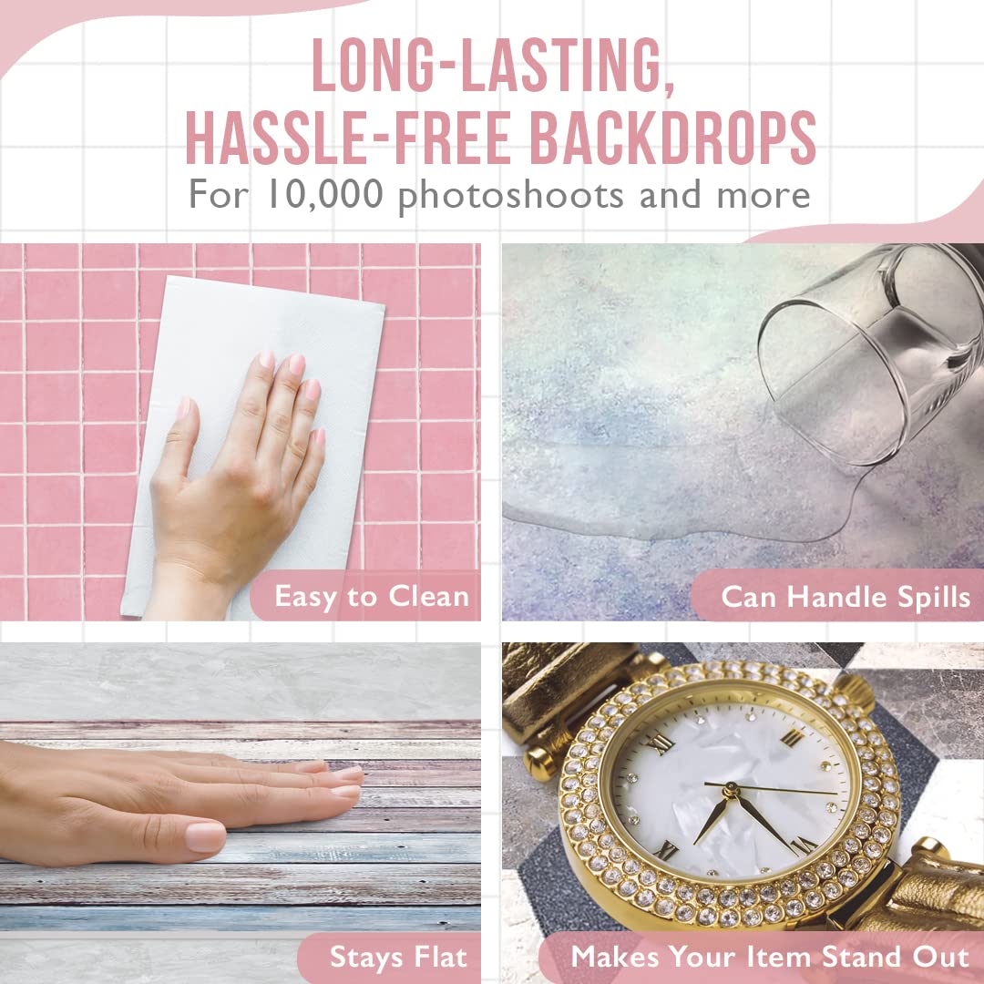 Magipea Photo Backdrop Board - 7 Designs Sand, Terrazzo, Bricks, Rhyolite, Stone Wall, Painting - Flat Lay Backgrounds for Jewelry or Food Product - Replica Surfaces 13x13in - Instagram Pics Anywhere