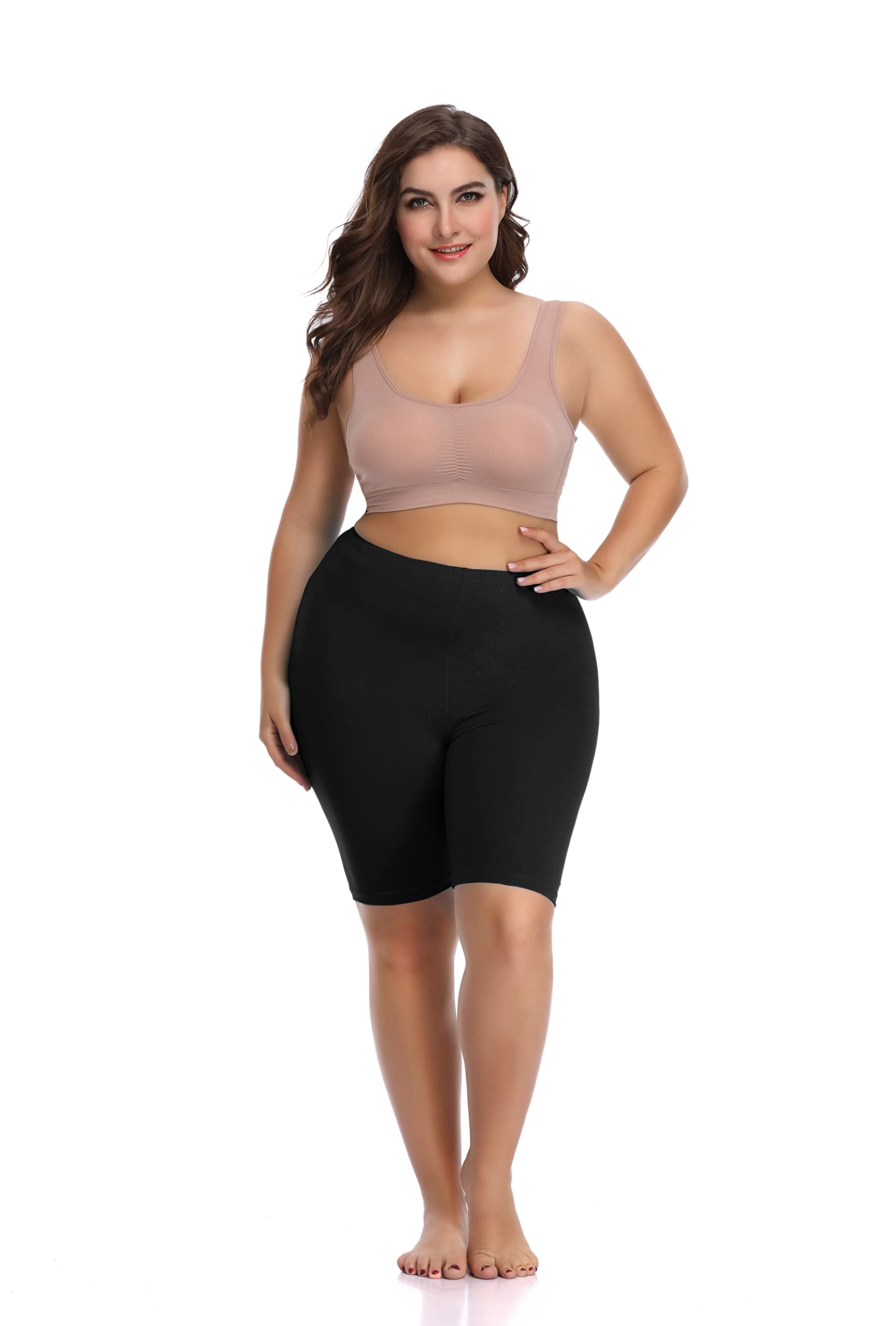 Crystal Dew Women's Workout Leggings Plus Size Middle Shorts Stretchy Yoga Sport Pants for Ladies