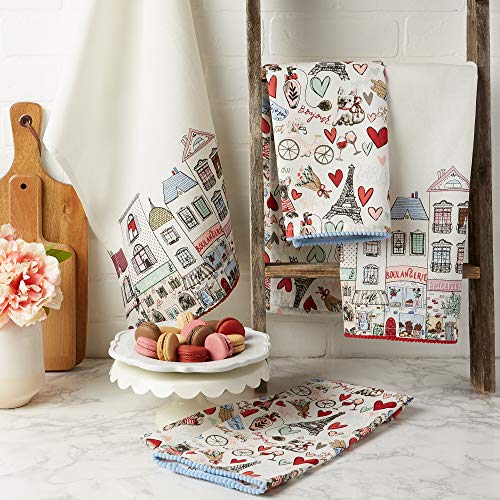 DII I Love Paris Collection Kitchen, Dishtowel Set, 18x28, Eiffel Tower, 4 Piece