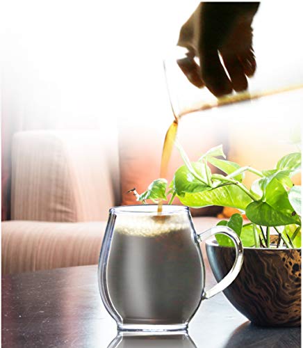 Sun's Tea Ultra Clear Glass Tea Mug | Coffee Mug 16 oz (470 ml) | Borosilicate - Glasses w Big Handle | Simple and Elegant | Microwave Safe | Pure Glass