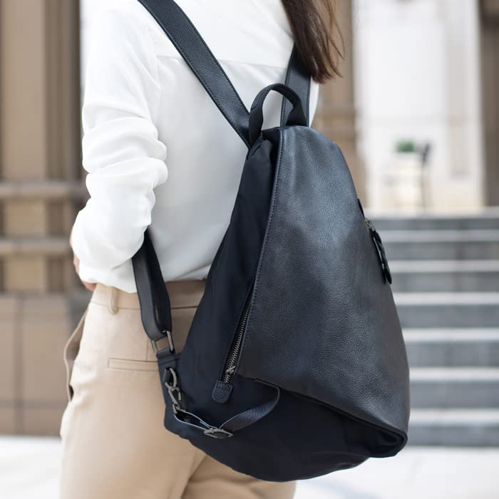 Camelia de Amour Women backpack purse Fashion Leather Rucksack medium size Nylon Rucksack (black/black Hardware, 6.4L)
