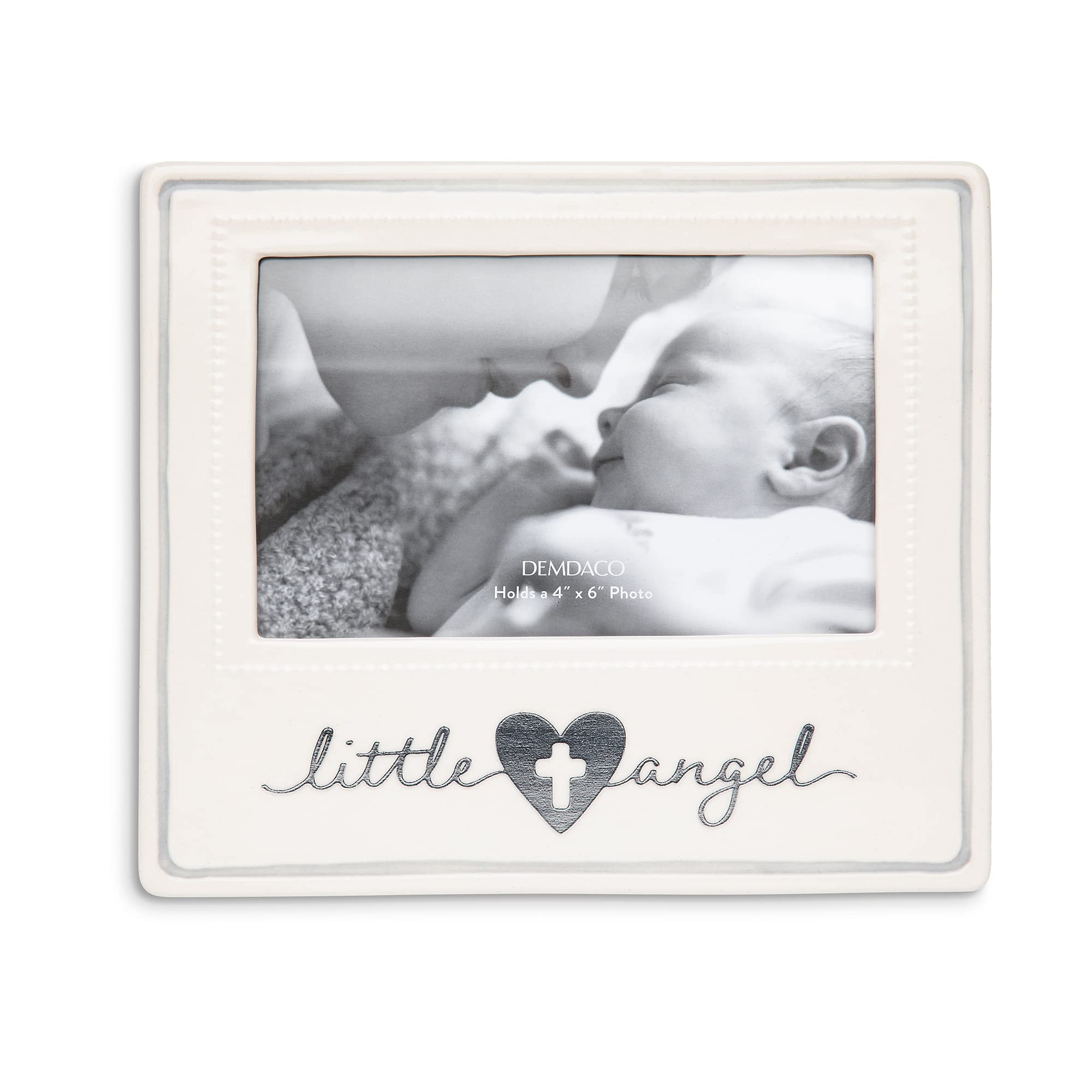 DEMDACO Little Angel White and Pink Holds 4 x 6 Inch Photo Ceramic Wall or Tabletop Frame