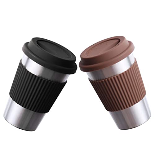 Hoshen 17 Ounce Tumbler Mug (With Silicone Lid), Stainless Steel Coffee Cup, Anti-Scald Coaster, Beverage Cup,Brown