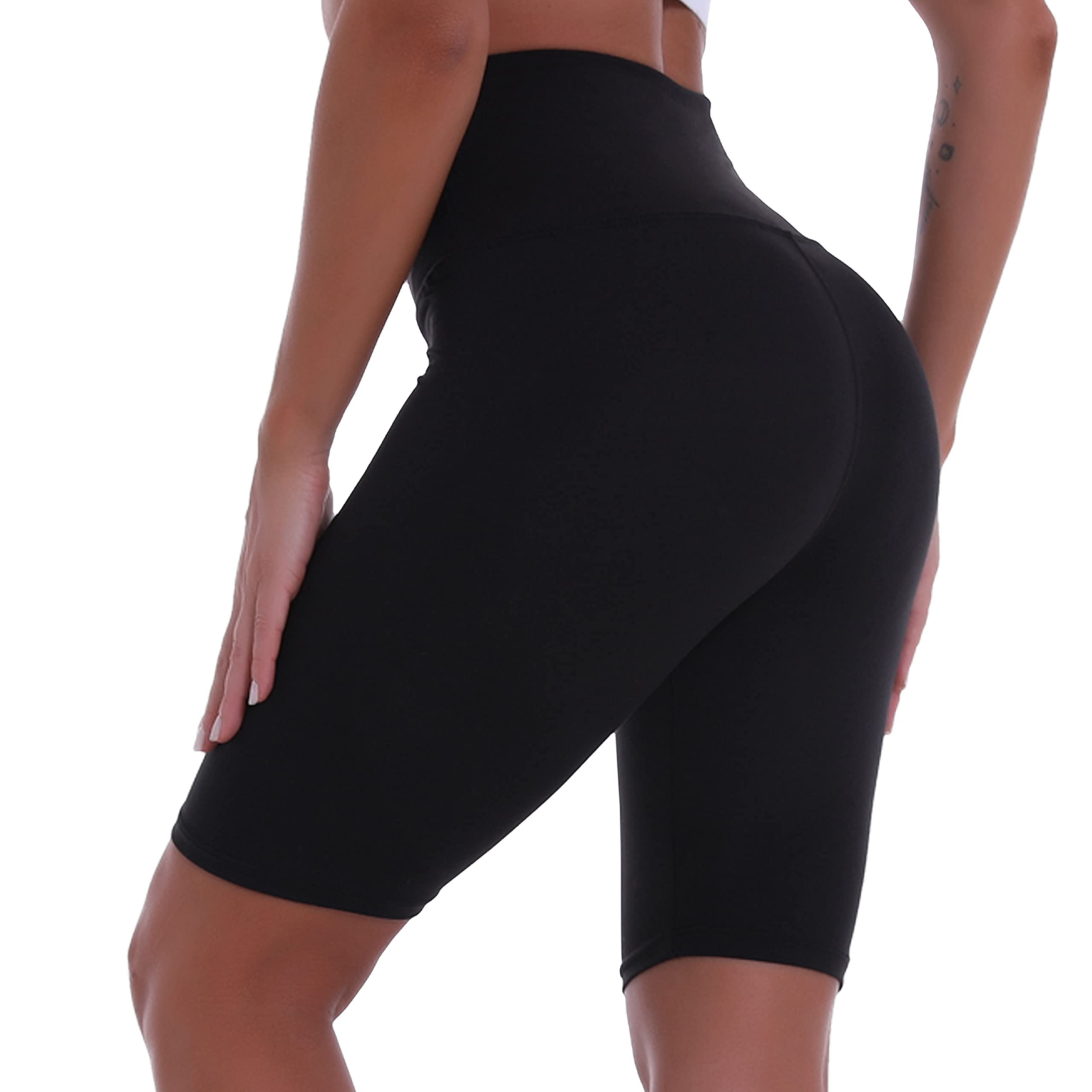 CASRUNCLO Biker Shorts for Women High Waisted 8" Soft Opaque Spandex Workout Shorts for Athletic Running Yoga 3 Pack Black Gray Navy Blue