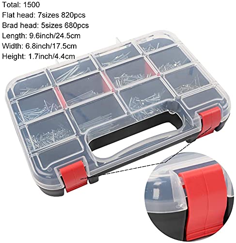 HongWay 1500pcs Hardware Nails Assortment Kit, Galvanized Nails Set, Assorted 12 Sizes Wire and Common Brad Nails Flat Nails Finishing Nails Wall Nails for Pictures Hanging Woodworking