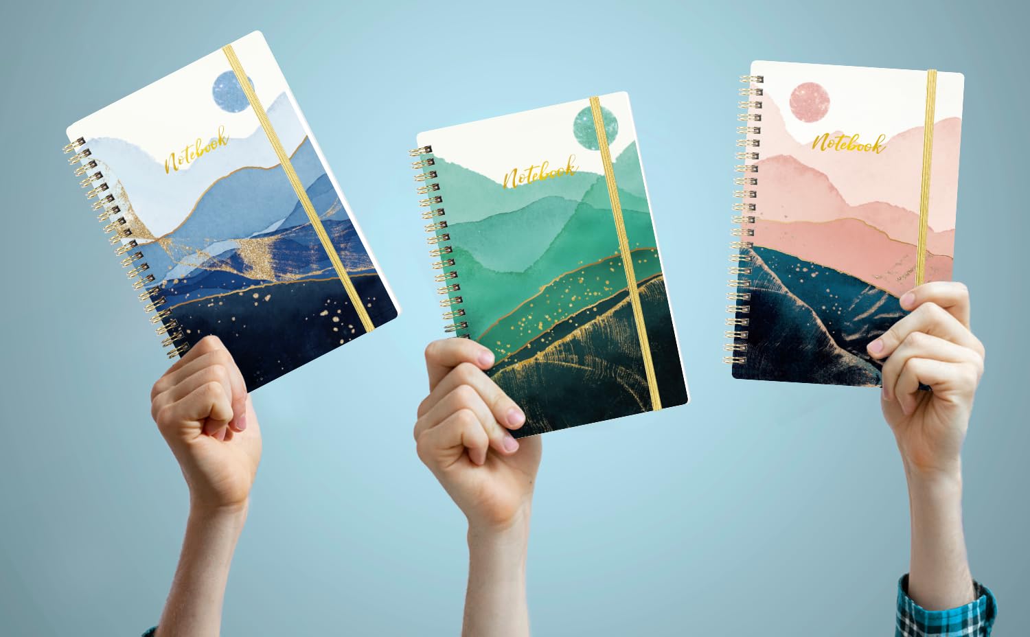 Bushypushy Spiral Notebook - 3 Pack A5 Lined Notebook Journal for Women, Spiral Journal 5.7" x 8.4", 160 Pages, College Ruled Writing Notebook with Back Pocket, 100gsm Paper, for Office & School