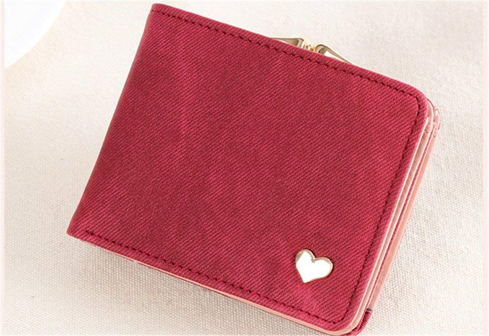 Small Wallets for Women Sweet Clutch Purse Heart Decoration Ladies Card Coin Holder (Red)