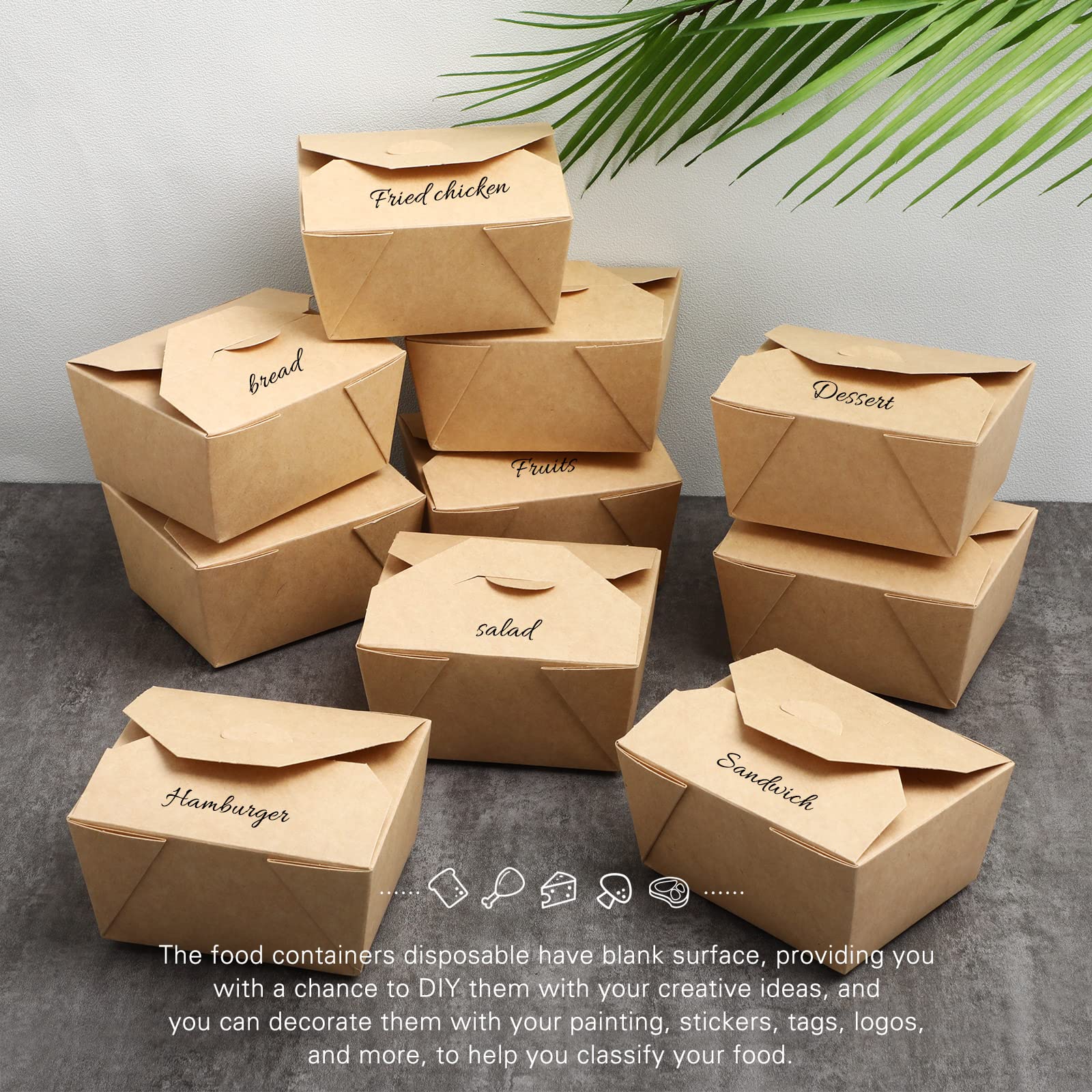 Eaasty 100 Pcs 28 oz Take out Food Containers Microwaveable Disposable Brown Kraft Paper Take out Boxes Leak Grease Resistant Stackable Containers for Restaurant Catering Party Concession Stand Picnic