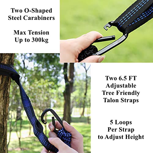 Camping Hammock Double & Single Portable Hammocks Ultralight Nylon Parachute Hammocks with 2 Tree Straps for Backpacking, Travel, Beach, Backyard, Camping, Hiking (Medium, Green Black & Grey)