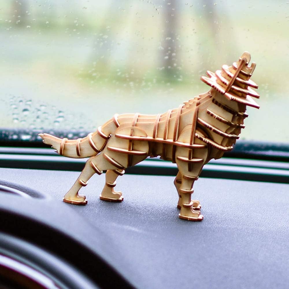 Rolife Build Your Own 3D Wooden Assembly Puzzle Wood Craft Kit Wolf Model Gifts for Kids and Adults