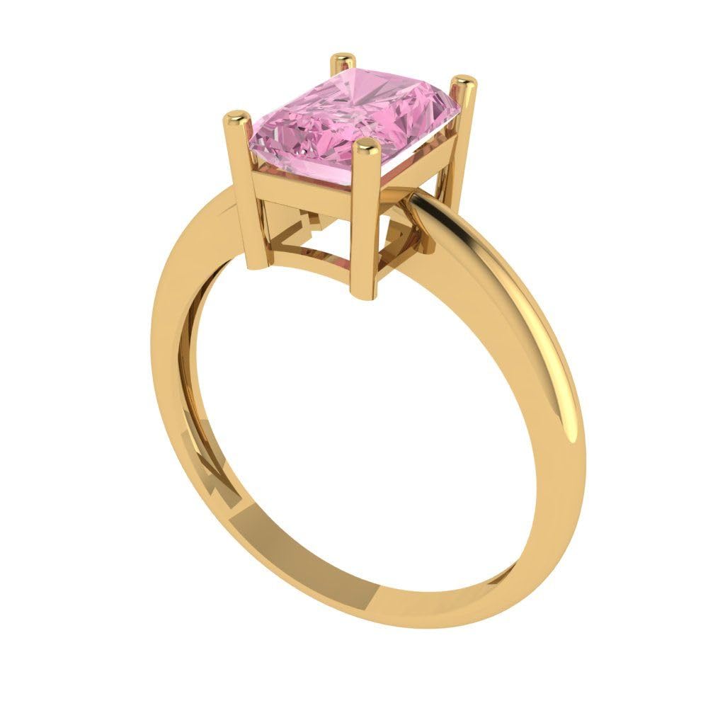 Clara Pucci 1.75ct Radiant Cut Solitaire Pink Simulated Diamond Engagement Bridal Promise Anniversary Ring 18K Yellow Gold Size 7.5