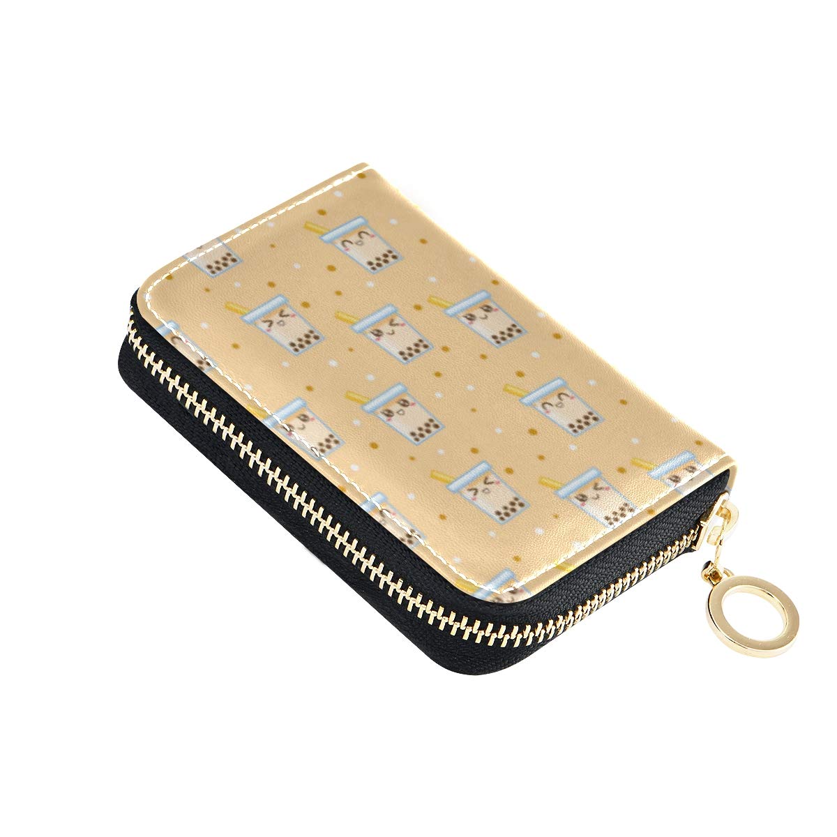 Slim Minimalist Soft Leather Mini Case Holder Organizer Wallet for Women Men Kawaii Boba Bubble Milk Tea Happy Express