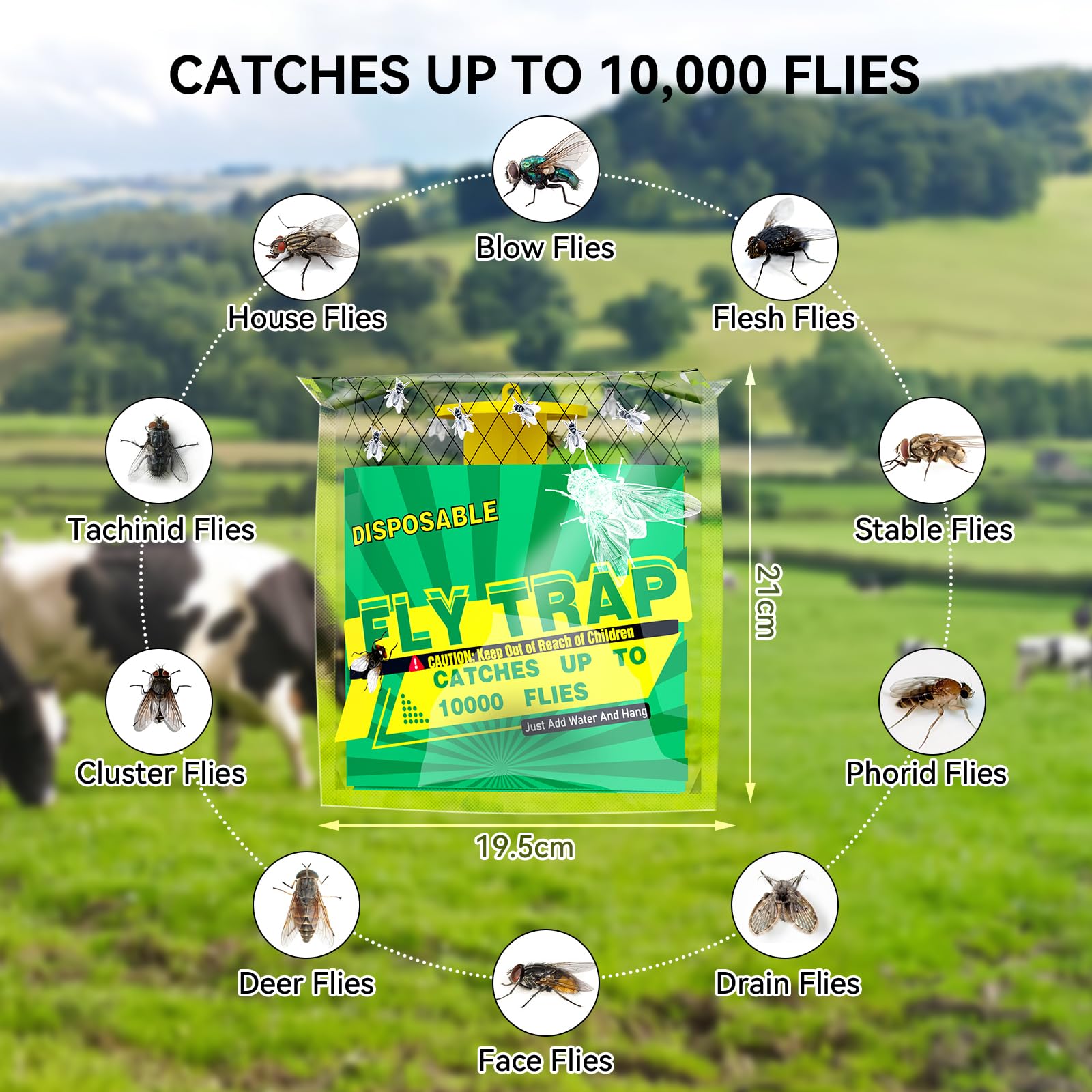 Fly Trap, 4 Pack Hanging Fly Traps Outdoor Home, Disposable Fly Catcher Outdoor with Premium Fly Bait, Pet Safe Pest Control, Flying Insect and Horse Fly Traps Outdoor for Backyard, Patio & Camping