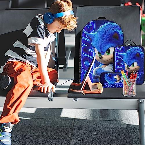 Jpsxnwv 3PCS Game Backpack Set Durable Casual Daypack Bag Cartoon BookBag 17 Inch Backpack with Reusable Lunch Bag Pencil Case for Boys Girls Teens