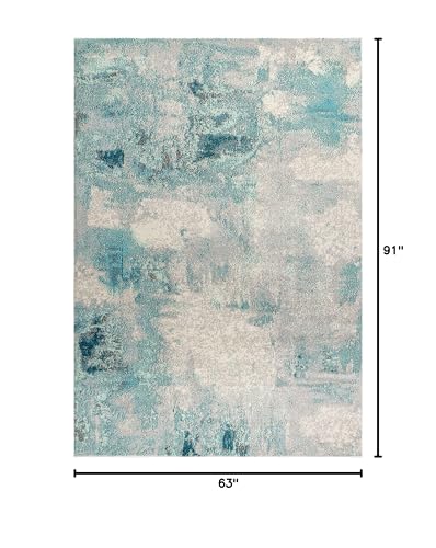 JONATHAN Y CTP104A-5 Contemporary POP Modern Abstract Vintage Indoor Area -Rug, Transitional, Bohemian Easy -Cleaning,Bedroom,Kitchen,Living Room,Non Shedding, Cream/Blue, 5 X 8