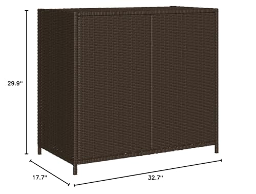 loibinfen Wicker Outdoor Storage Cabinet with Two Doors, Freestanding Outdoor Patio Storage Unit, Rattan Deck Box, Brown 32.7"x17.7"x29.9" Poly Rattan, -83