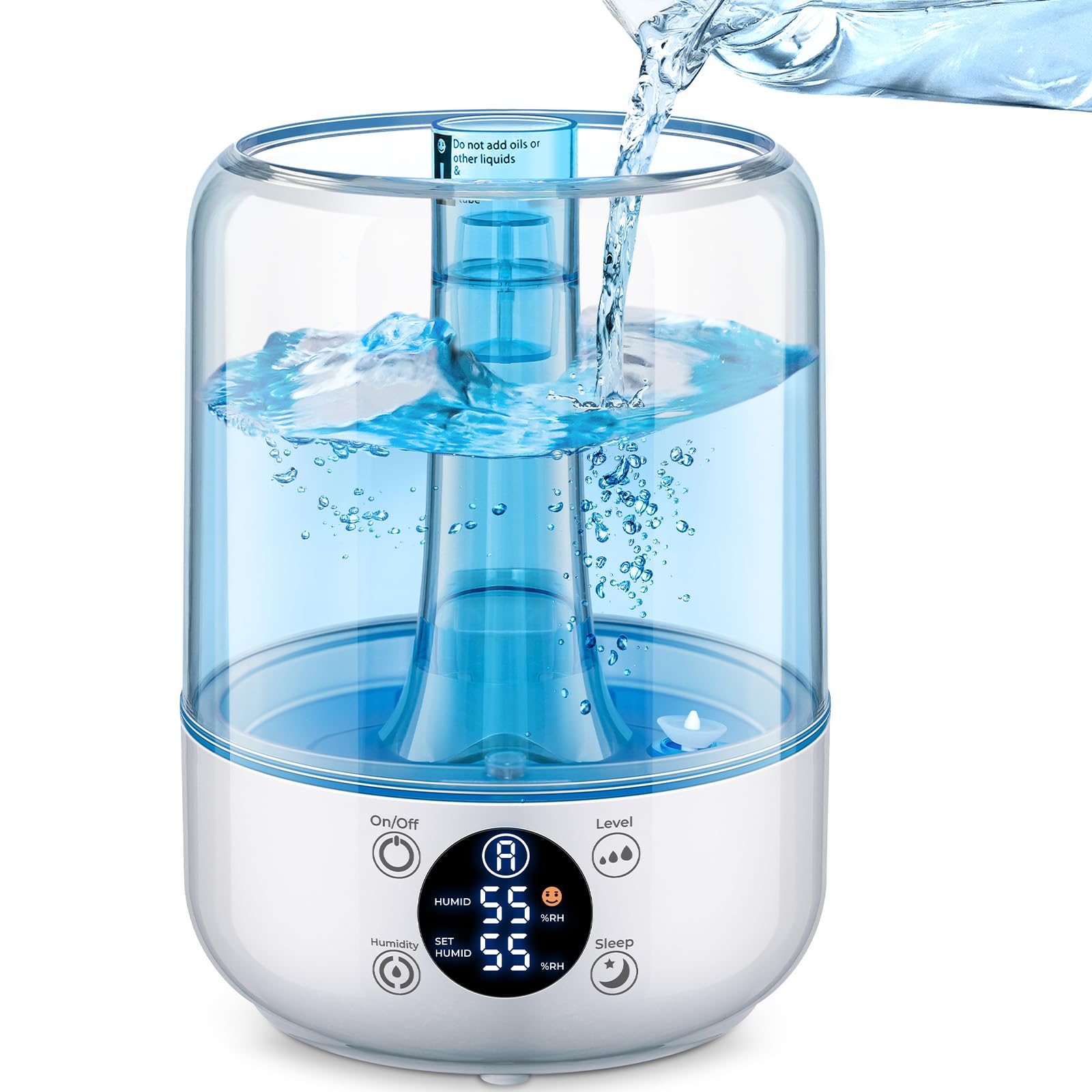HiLIFE Humidifiers for Bedroom, 3 Times Fog Coverage, 3.2L Ultrasonic Cool Mist Humidifiers for Home Baby Nursery & Plants, Top Fill Air Humidifier Lasts Up to 35 Hours, Auto Shut-Off