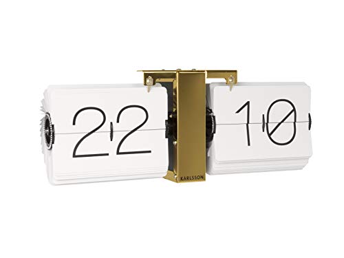 Karlsson Flip Clock No Case White, Brass Stand, Steel, 8.5 x 36 x 14 cm