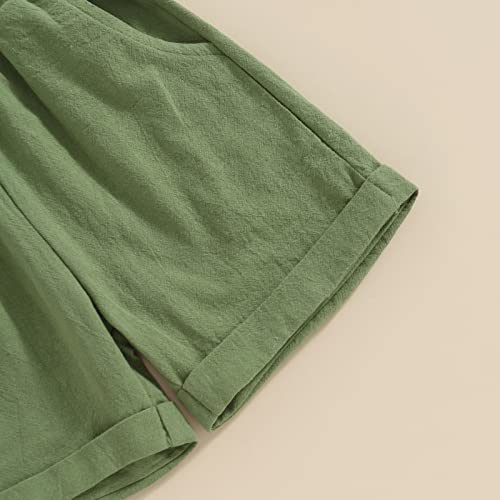 Karuedoo Toddler Baby Boy Clothes Cotton Linen Short Sleeve Button Down Shirt Shorts Set 2Pcs Summer Outfits (A-White Green, 3-4 Years)