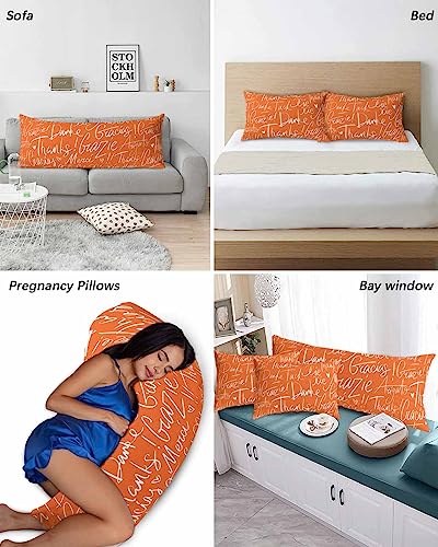 Edwiinsa Orange Pillow Covers Standard Size Set of 2 Bed Pillow, Farmhouse Modern White Thanks Words Plush Soft Comfort for Hair/Skin Cooling Pillowcases with Envelop Closure 20''x26''