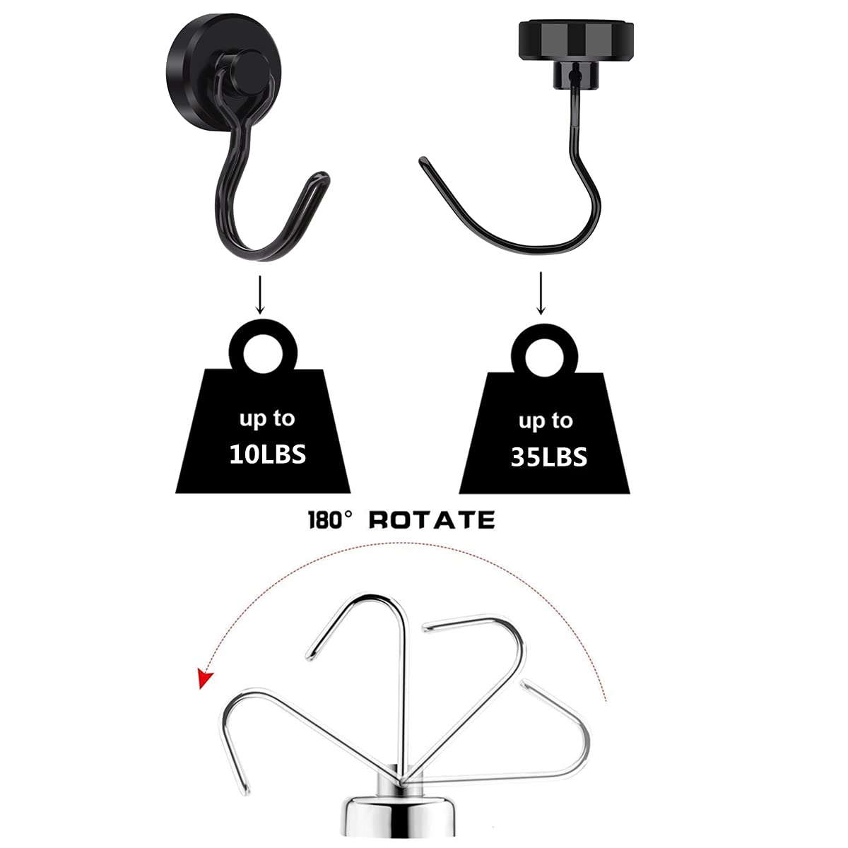 Magnetic Hooks,35Lbs Strong Neodymium Magnet Hook,for Hanging BBQ Grill Tools Pot Holders,Refrigerator,Cruise,Kitchen,Key Holder,Coat,(Black 10PACK)