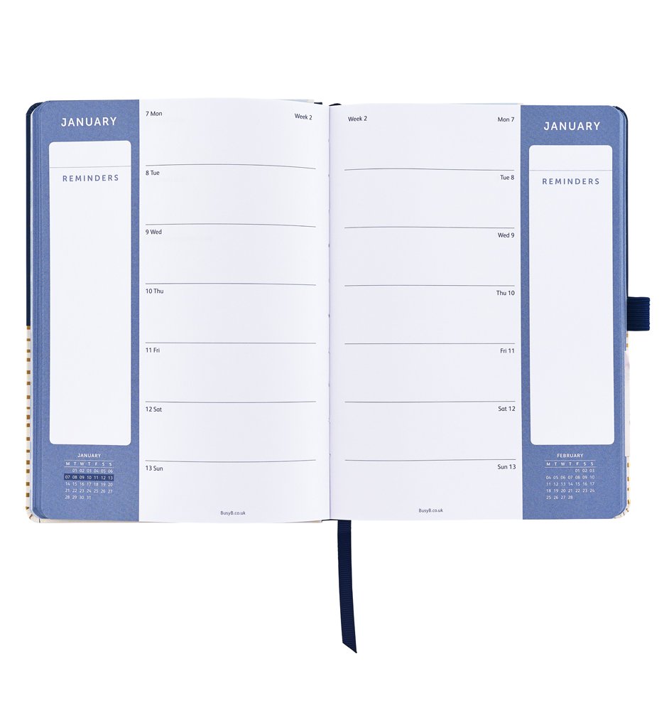 Busy B A5 2019 Stripe Design Busy Life Week to View Diary with Pockets and Dual Schedules