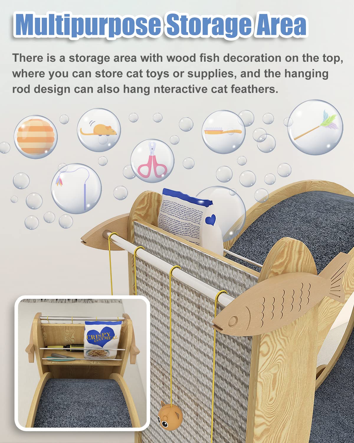 MIWOOYY Large Cat Exercise Wheel with Scratcher and Storage - 40 Inch Natural Solid Wood Cat Treadmill for Indoor Cats Run Motion & Play (Snail)