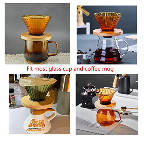 Sunormi Orange Glass Pour Over Coffee Dripper With Wooden Base Stand,1-3 Cups Coffee Cone Filter with 40Pcs Paper Filters