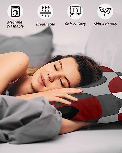 Edwiinsa Red Black Grey Pillow Covers King Standard Set of 2 Bed Pillow, Modern Geometric Abstract Art Aesthetics Plush Soft Comfort for Hair/Skin Cooling Pillowcases with Envelop Closure 20''x36''