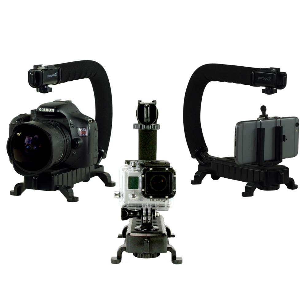 Cam Caddie Scorpion Jr Camera Stabilizer - Collapsible Stabilizing Smartphone Handle for All DSLR, GoPro, Mobile Phones with Integrated Cold Shoe and 1/4-20 Threaded Mounting Knob - Black