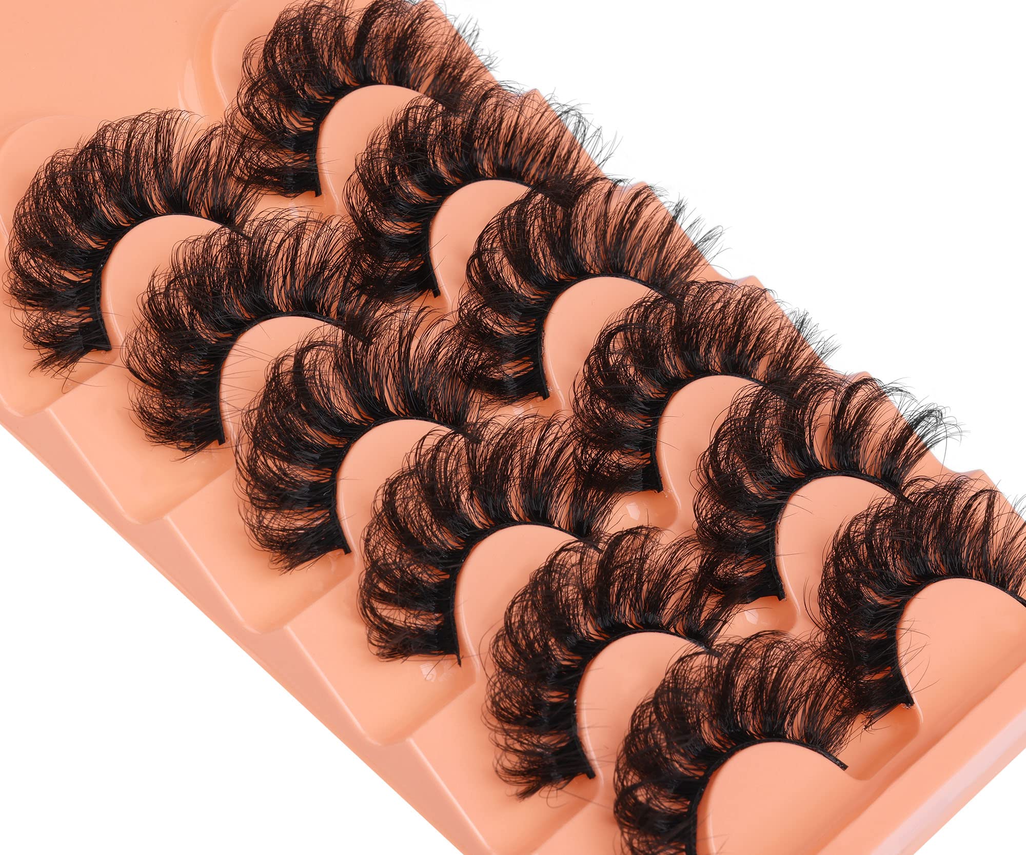 Dramatic False Eyelashes Fluffy Mink Lashes that Look Like Extensions Volume Wispy Eye Lashes Pack Long Thick D Curl Strip Fake Eyelashes 6 Pairs