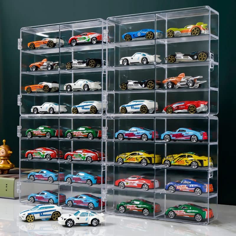 Hot 1/64 Scale Matchbox Wheels Toy Car Display Case Holds 32 Toy Cars Storage Organizer,Dustproof,Clear Matchbox Toy Car Display Box 6.5 X 7.5 X 1.6 inches 4pcs