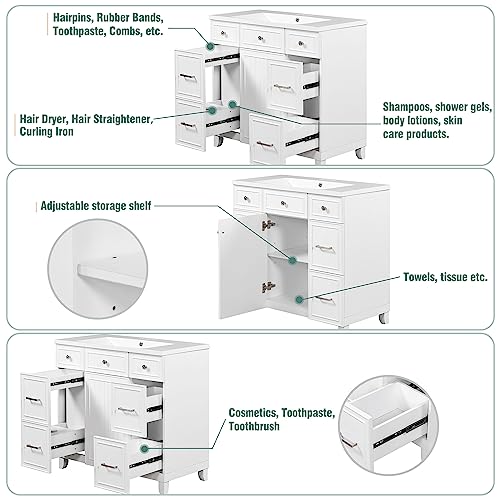 JUOFONE 36 Inch Bathroom Vanity with Sink Combo Set,Combo Cabinet Undermount Sink, Bathroom Storage Cabinet, Shaker Cabinet with Soft Closing Door and Drawer,Solid Wood Frame